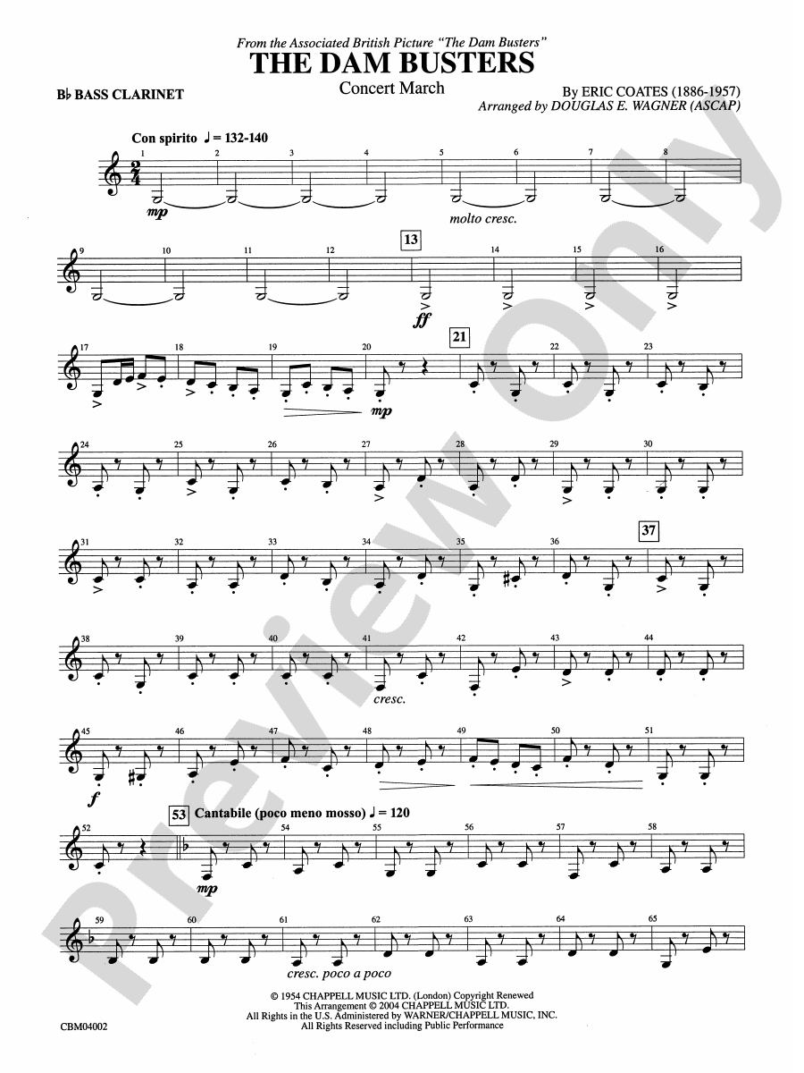 The Dam Busters Concert March: B-flat Bass Clarinet: B-flat Bass ...