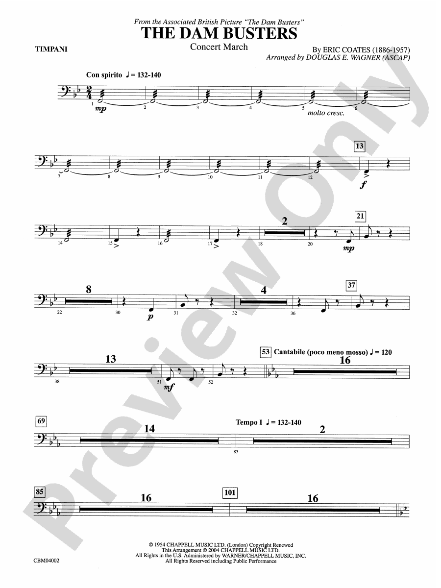 The Dam Busters Concert March: Timpani: Timpani Part - Digital Sheet ...