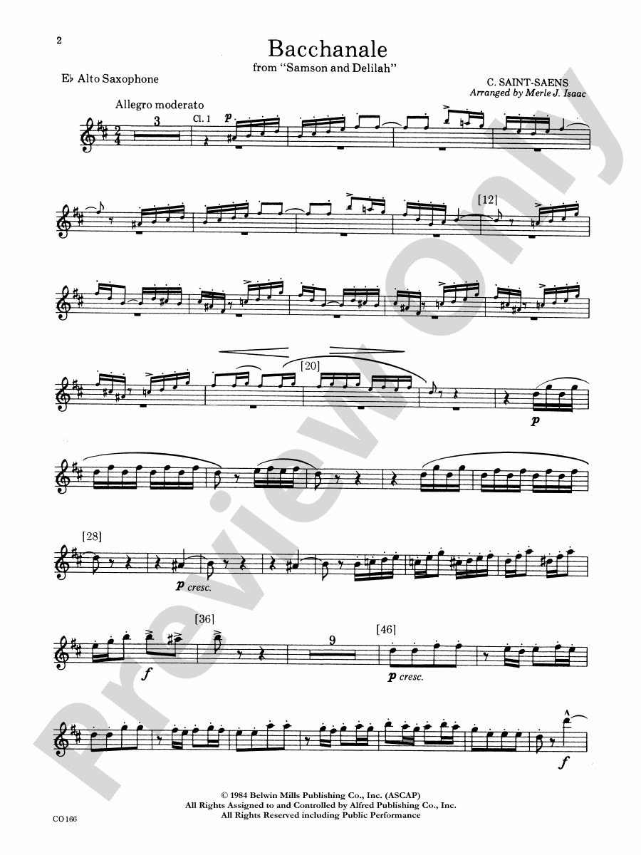 Bacchanale from Samson and Delilah: E-flat Alto Saxophone: E-flat Alto Saxophone Part - Digital ...
