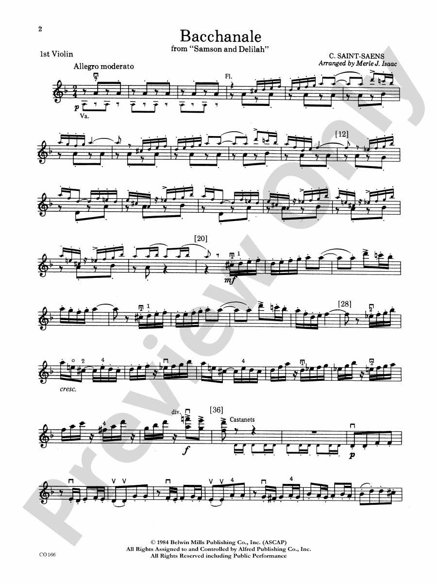 Bacchanale from Samson and Delilah: 1st Violin: 1st Violin Part ...