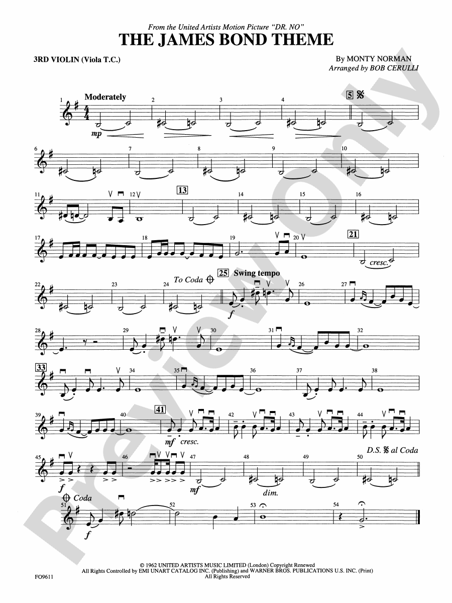 The James Bond Theme: 3rd Violin (Viola [TC]): 3rd Violin (Viola [TC ...