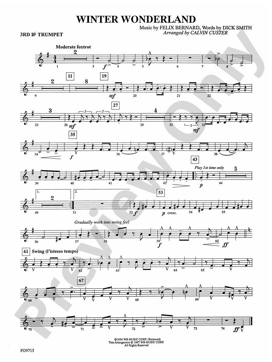 Winter Wonderland: 3rd B-flat Trumpet: 3rd B-flat Trumpet Part ...