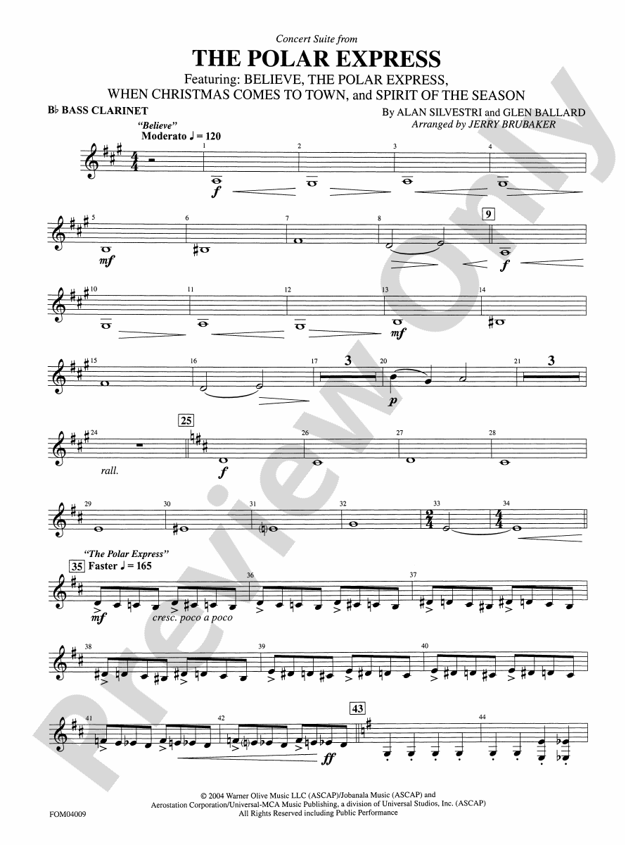 The Polar Express, Concert Suite from: B-flat Bass Clarinet: B-flat Bass Clarinet Part - Digital ...