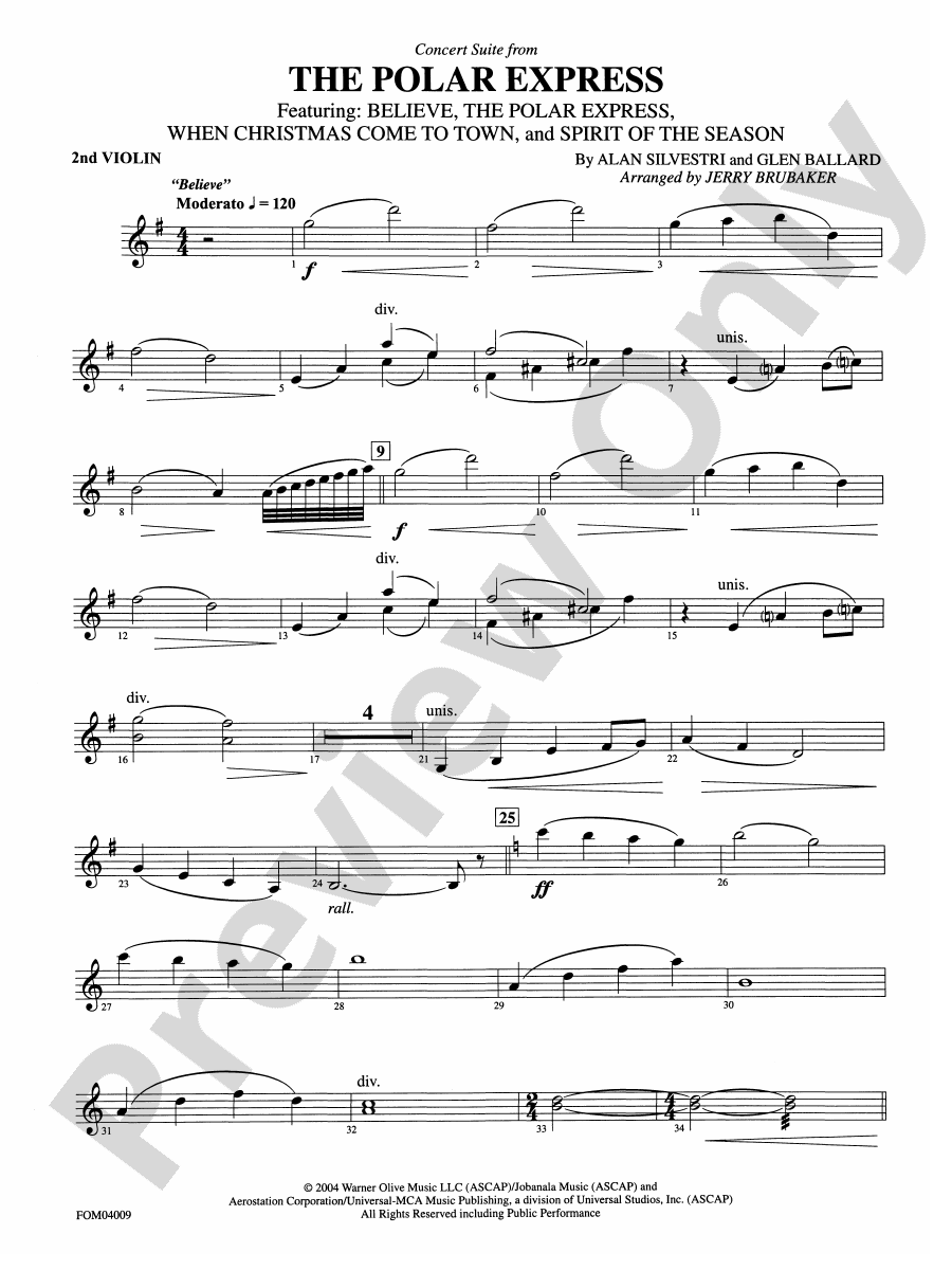 The Polar Express, Concert Suite from: 2nd Violin: 2nd Violin Part ...