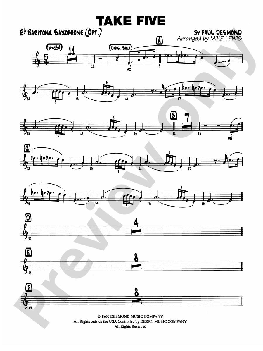 Take Five: E-flat Baritone Saxophone: E-flat Baritone Saxophone Part ...