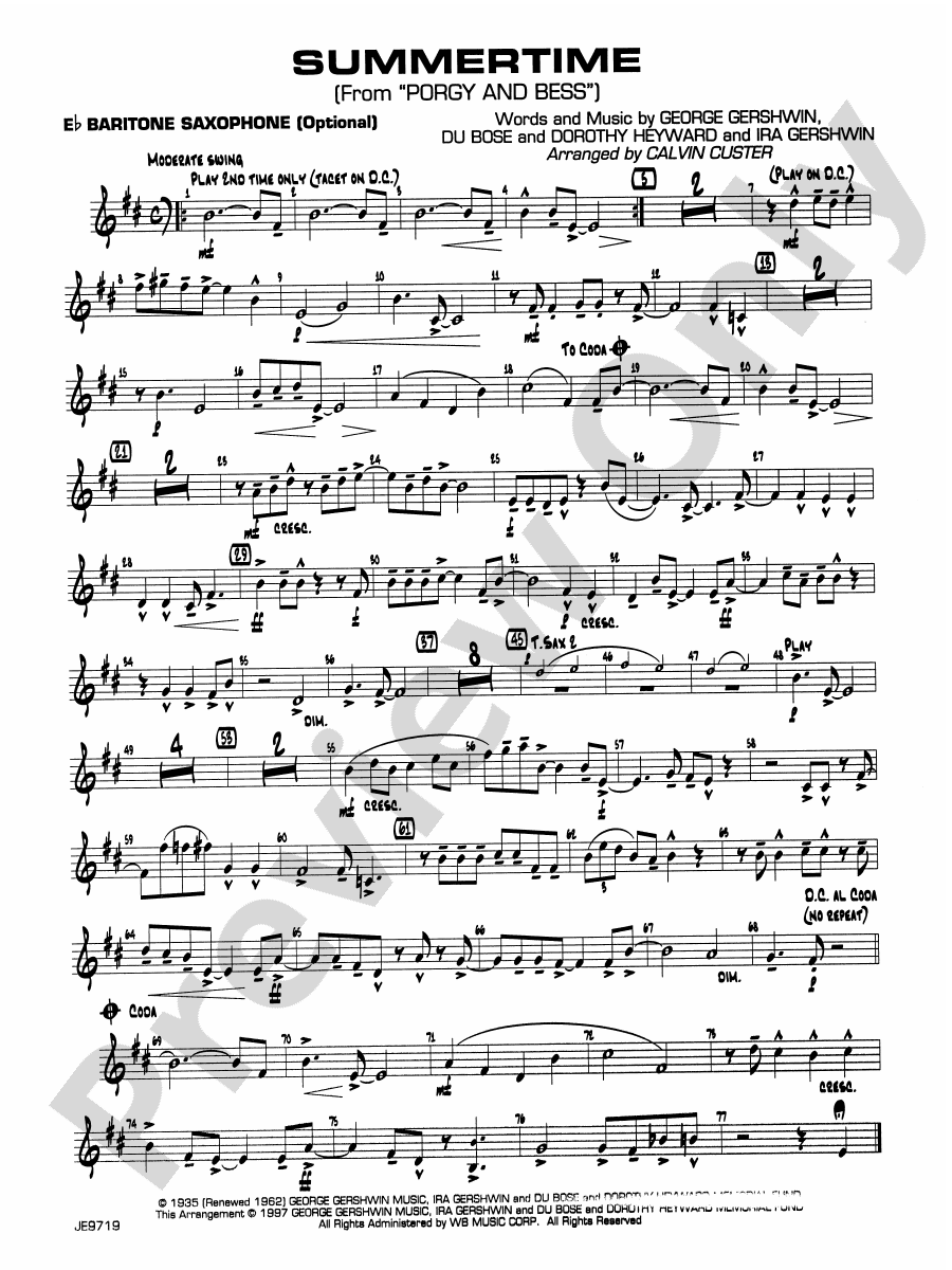Summertime (from Porgy and Bess®): E-flat Baritone Saxophone: E-flat ...