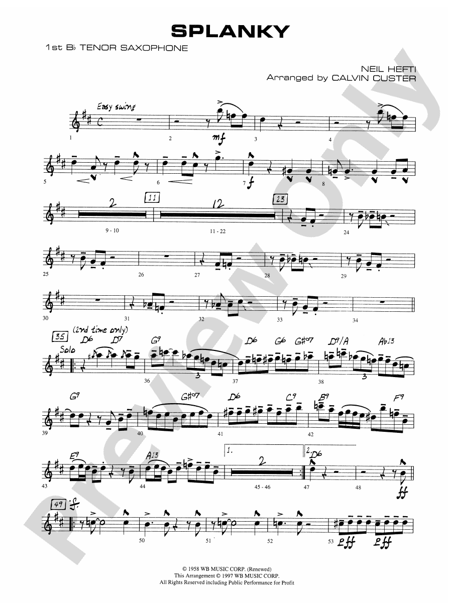 Splanky: B-flat Tenor Saxophone: B-flat Tenor Saxophone Part - Digital ...