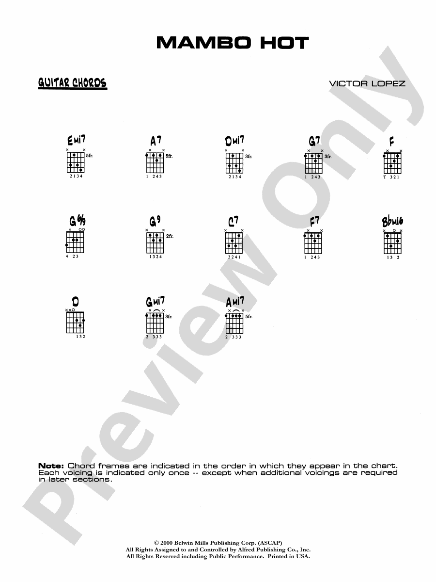 Mambo Hot: Guitar Chords: Guitar Chords Part - Digital Sheet Music Download