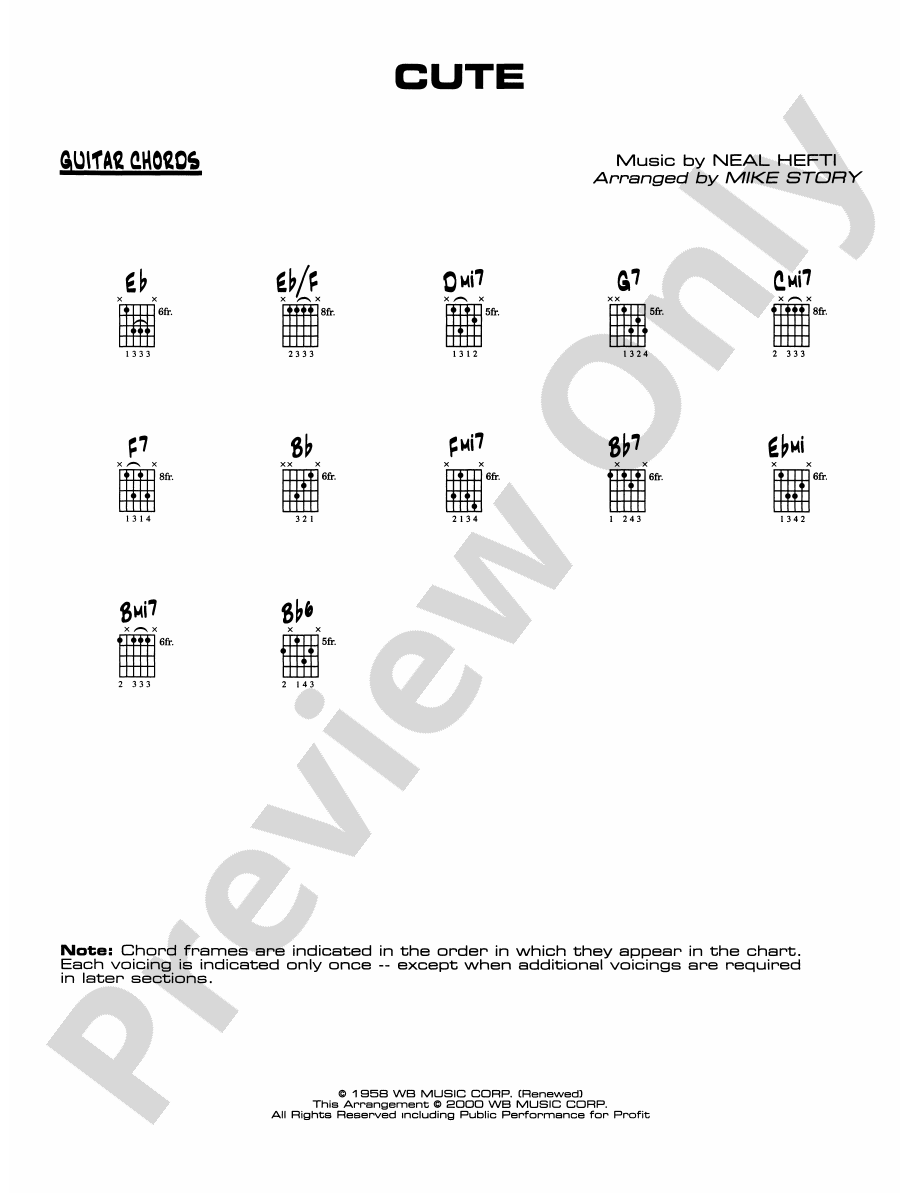 Cute: Guitar Chords: Guitar Chords Part - Digital Sheet Music Download