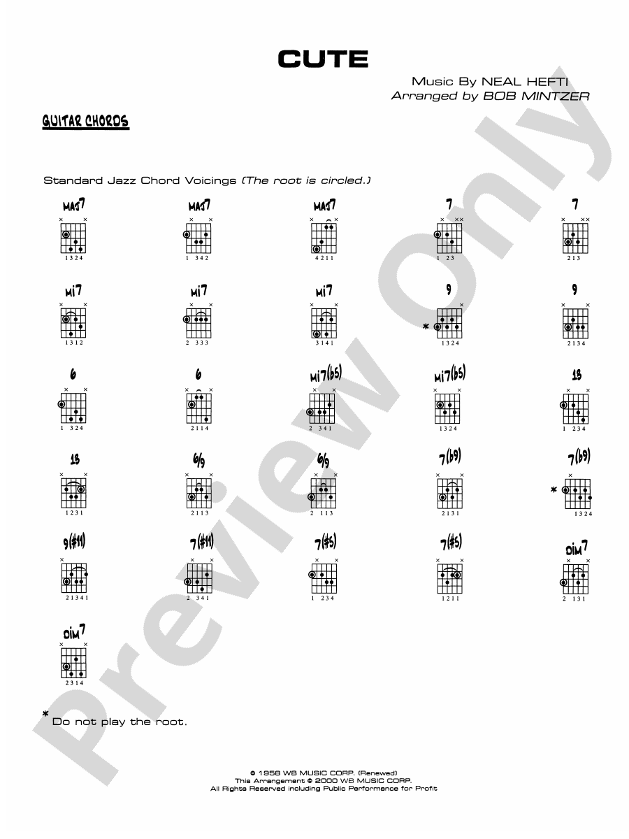 Cute: Guitar Chords: Guitar Chords Part - Digital Sheet Music Download