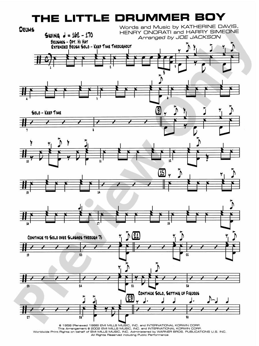 The Little Drummer Boy: Drums: Drums Part - Digital Sheet Music Download