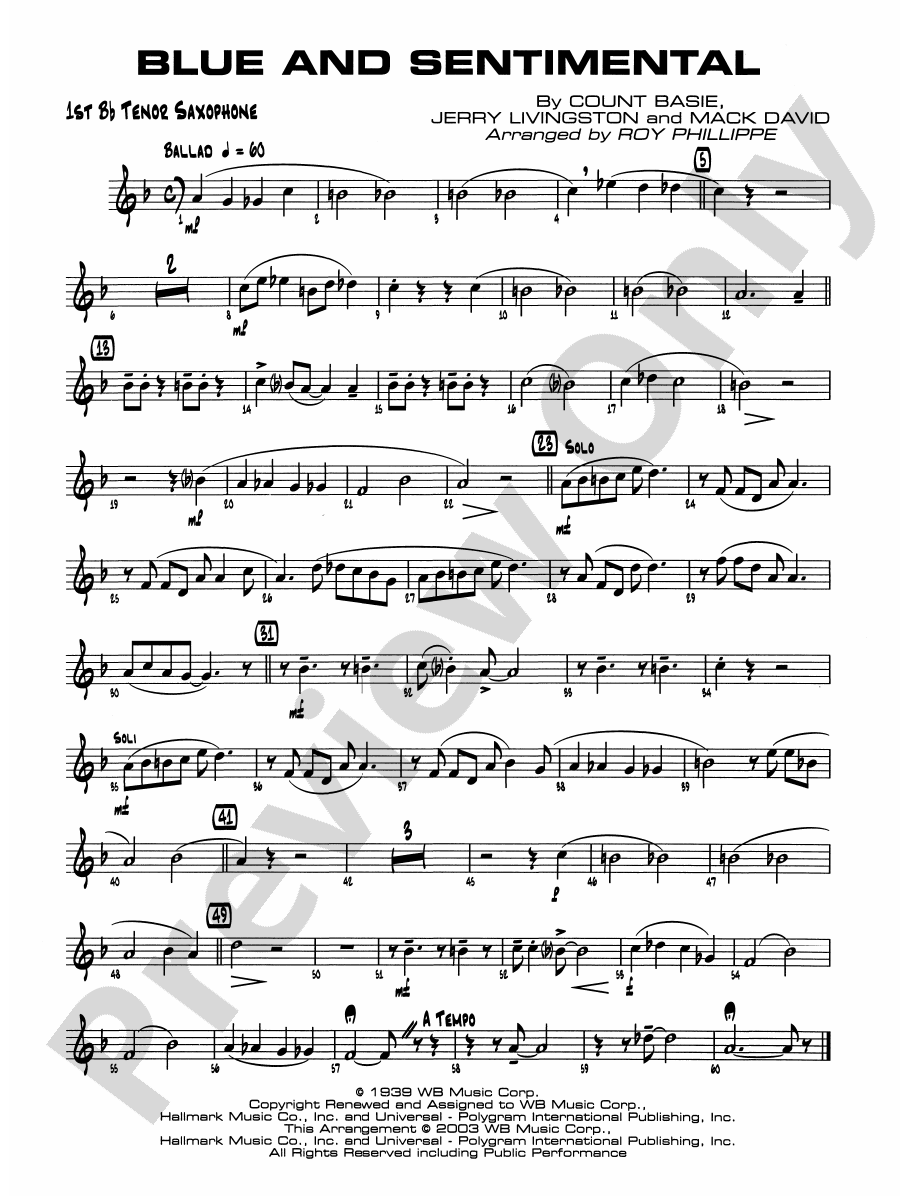 Blue and Sentimental: B-flat Tenor Saxophone: B-flat Tenor Saxophone Part - Digital Sheet Music ...
