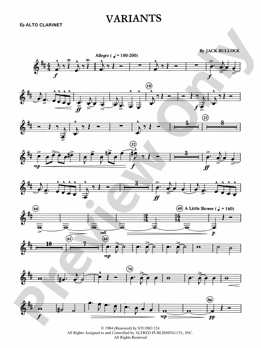 Variants: E-flat Alto Clarinet: E-flat Alto Clarinet Part - Digital ...