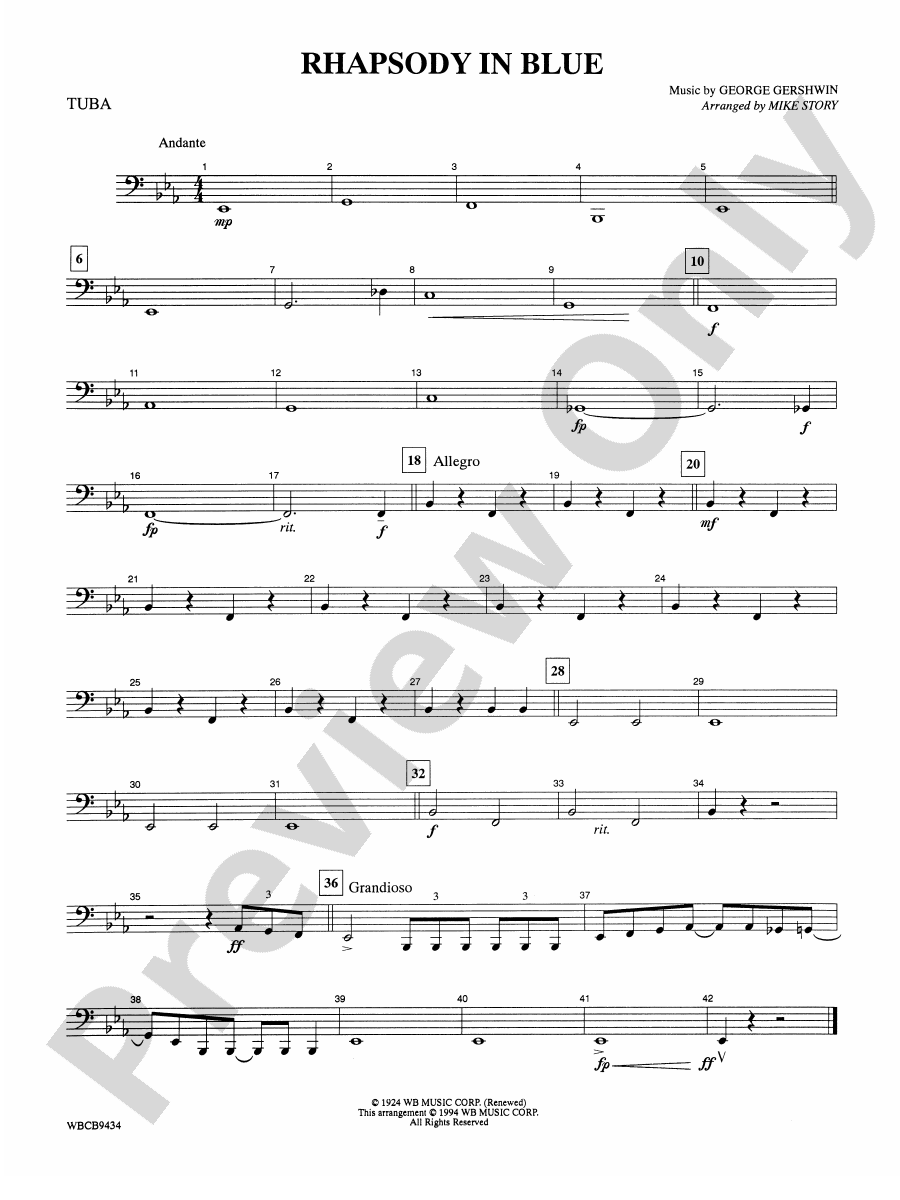 Rhapsody in Blue™: Tuba: Tuba Part - Digital Sheet Music Download