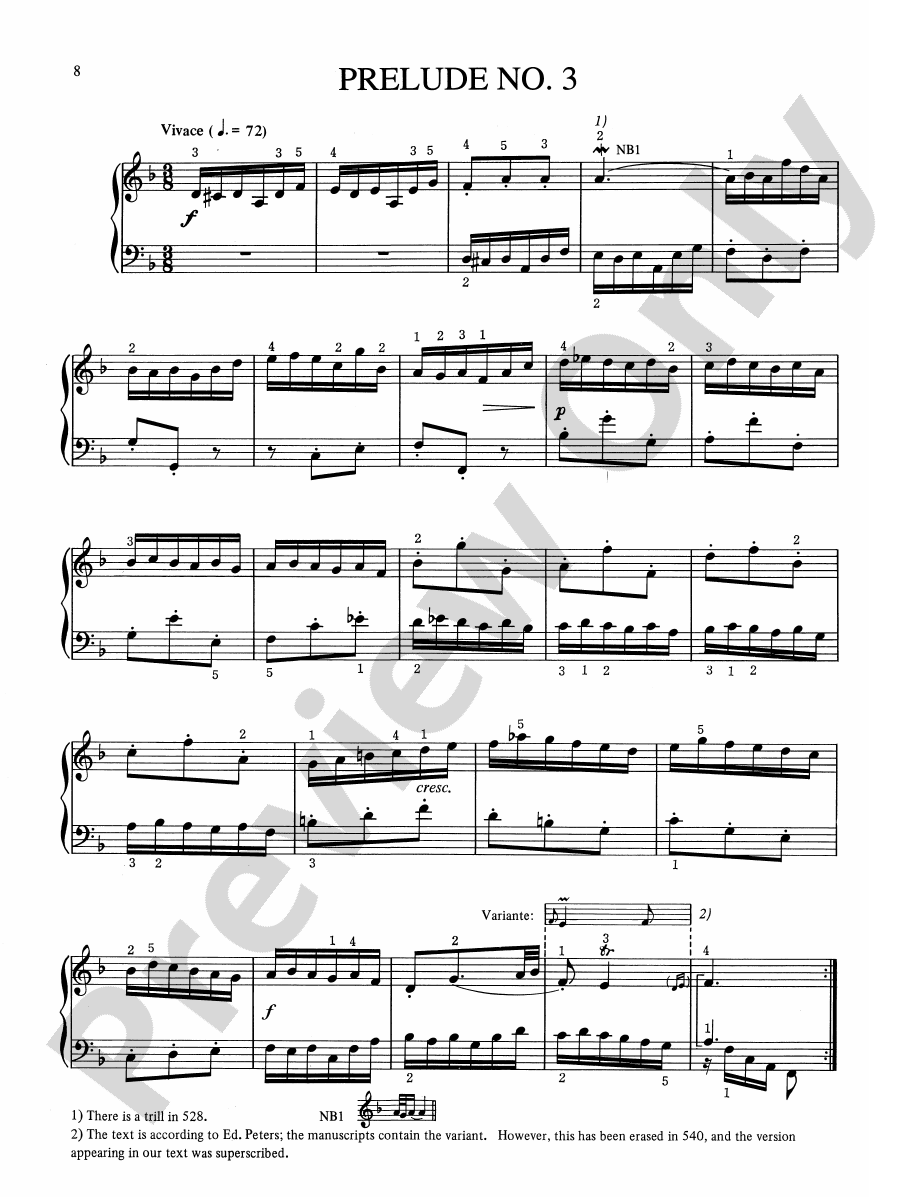 Bach: Eighteen Little Preludes (Ed. Hans Bischoff): Prelude No. 3 in D ...