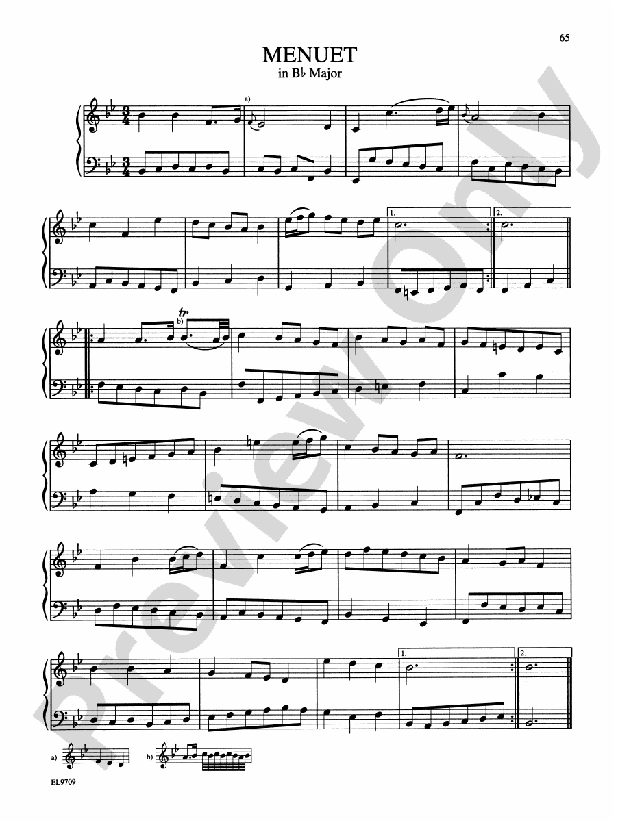 Bach: Notebook for Anna Magdalena Bach: Menuet in B flat Major Part - Digital Sheet Music Download