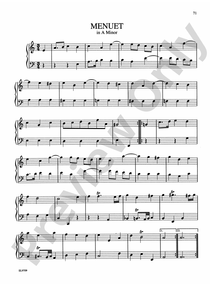 Bach: Notebook for Anna Magdalena Bach: Menuet in A Minor Part - Digital Sheet Music Download