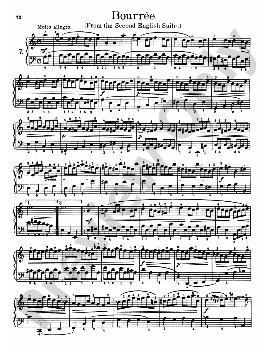 Bach: Album for the Piano (Ed. Heinze): Bourrée from the Second English ...