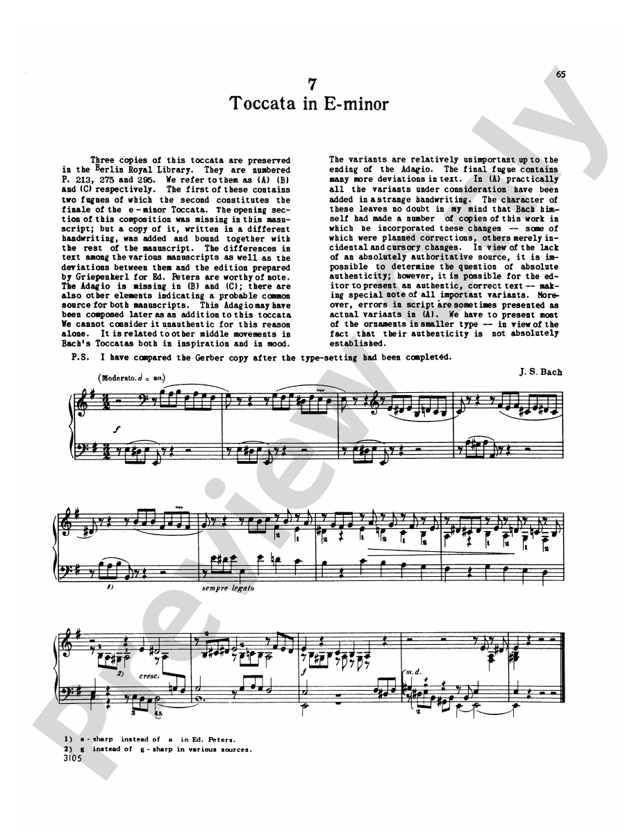 Bach: Seven Toccatas: Toccata in E Minor Part - Digital Sheet Music ...