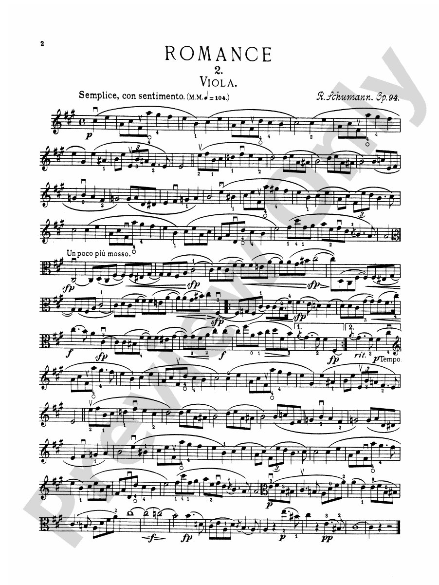 Schumann: Three Romances, Op. 94: Romance No. 2 (Viola) Part - Digital ...