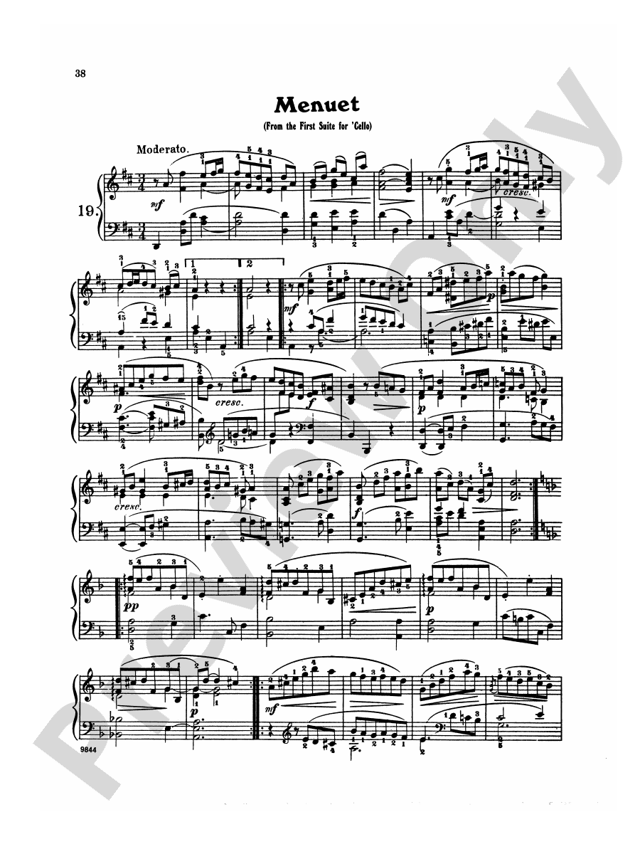 Bach: Twenty One Favorite Pieces: Menuet from the First Violoncello Suite (D) Part - Digital ...