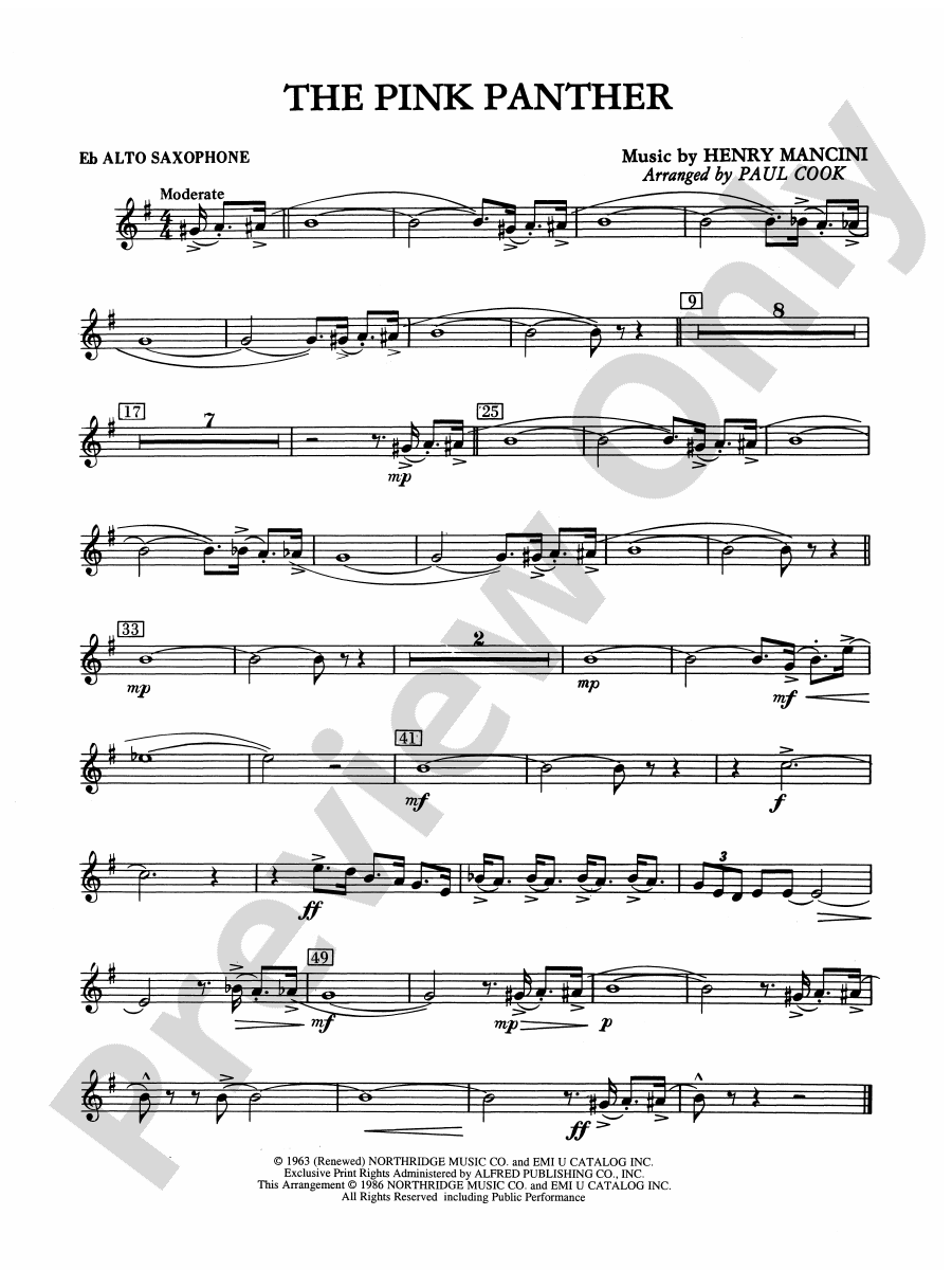 The Pink Panther: E-flat Alto Saxophone: E-flat Alto Saxophone Part ...
