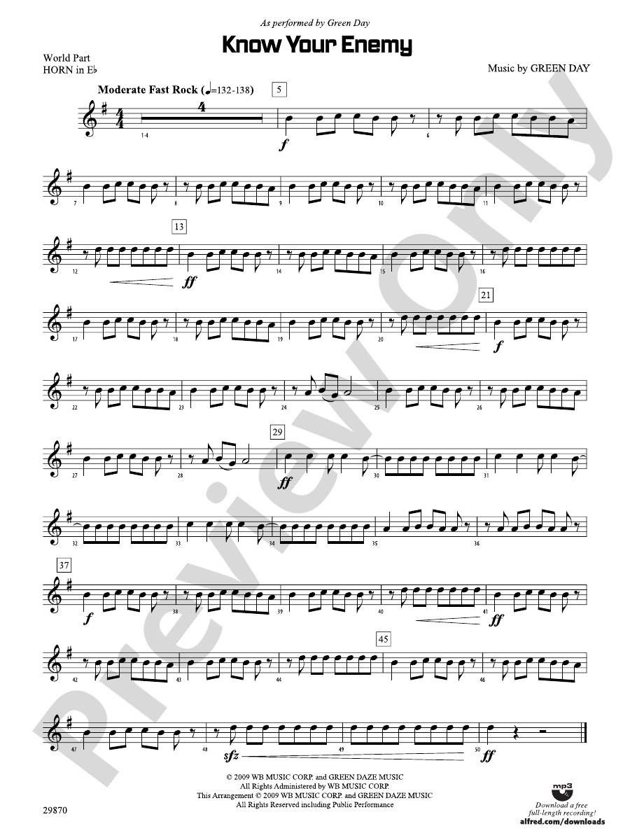 Know Your Enemy: (wp) 1st Horn in E-flat: (wp) 1st Horn in E-flat World Part - Digital Sheet ...