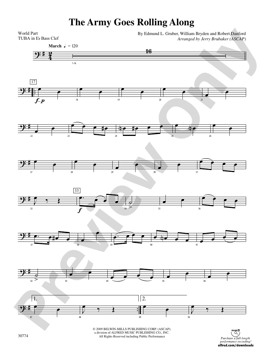 The Army Goes Rolling Along: (wp) E-flat Tuba B.C.: (wp) E-flat Tuba B ...