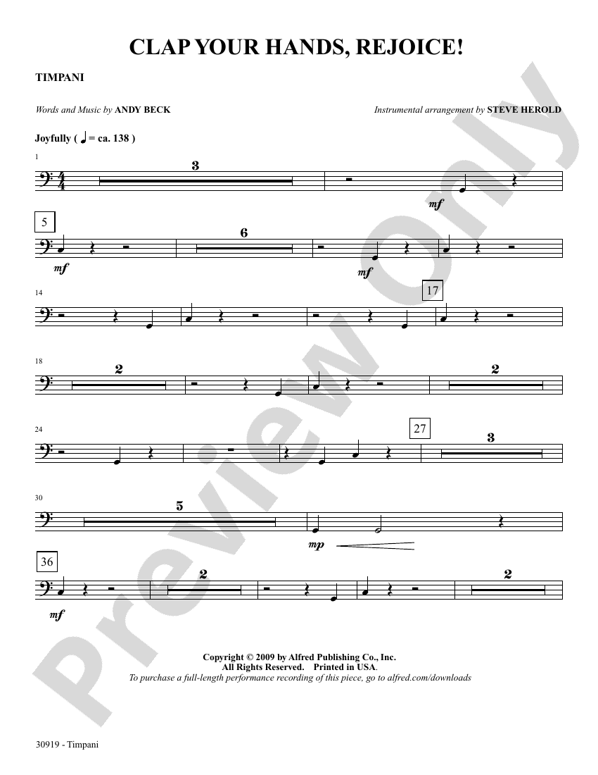 Clap Your Hands, Rejoice!: Timpani: Timpani Part - Digital Sheet Music ...