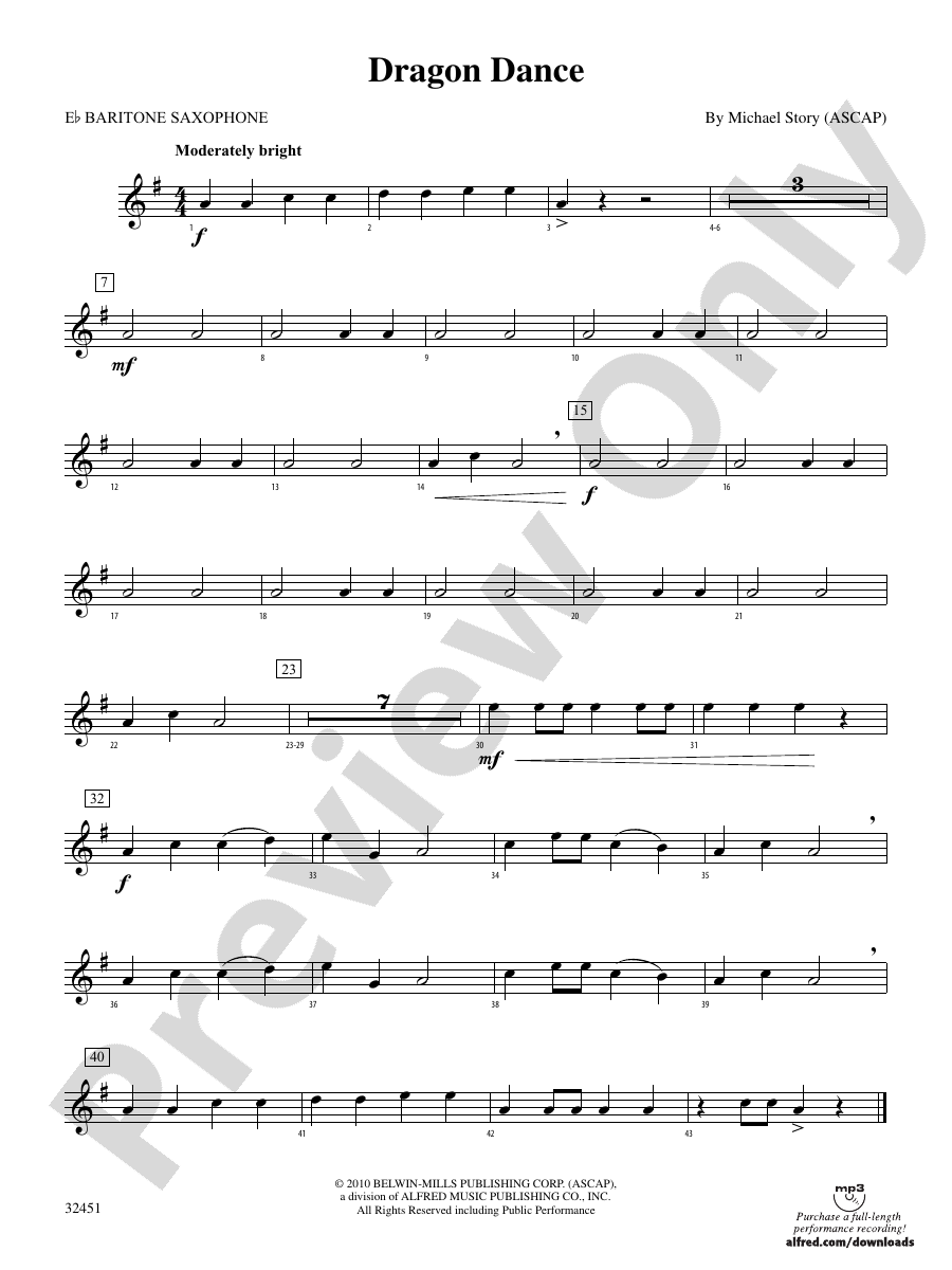 Dragon Dance: E-flat Baritone Saxophone: E-flat Baritone Saxophone Part ...