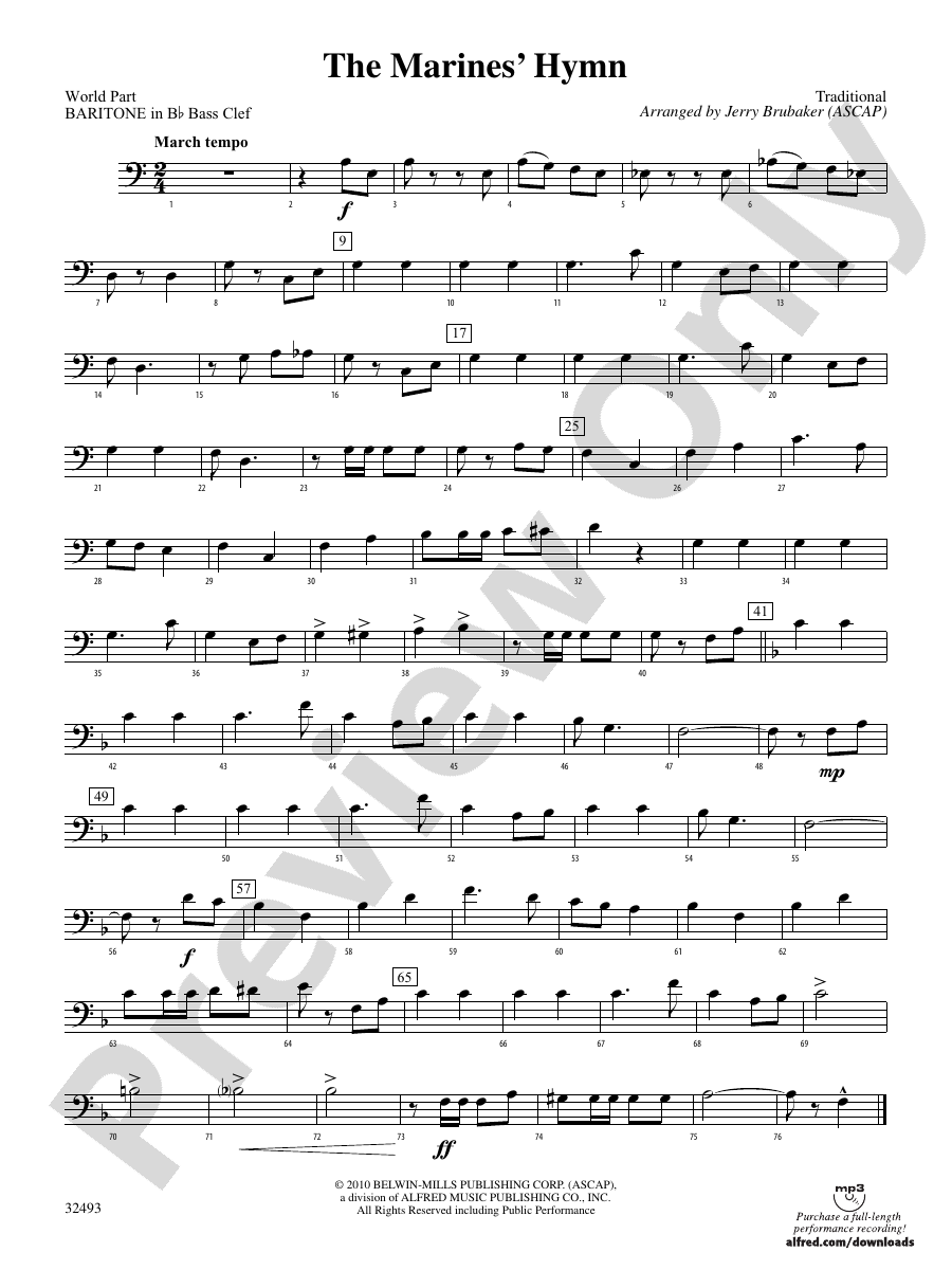 The Marines' Hymn: (wp) B-flat Baritone B.C.: (wp) B-flat Baritone B.C ...