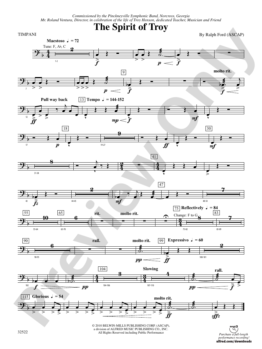 The Spirit of Troy: Timpani: Timpani Part - Digital Sheet Music Download
