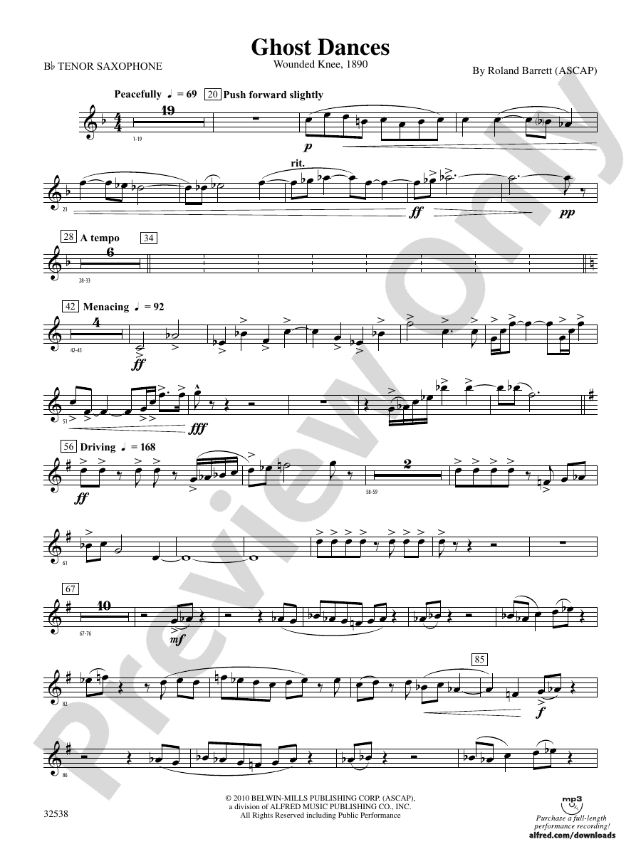 Ghost Dances: B-flat Tenor Saxophone: B-flat Tenor Saxophone Part ...