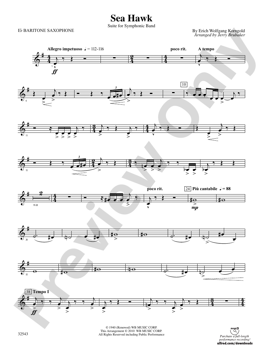 Sea Hawk: E-flat Baritone Saxophone: E-flat Baritone Saxophone Part ...