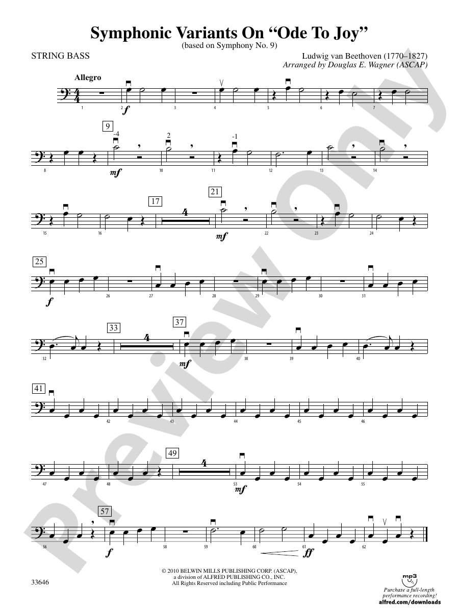 Symphonic Variants on Ode to Joy: String Bass: String Bass Part ...
