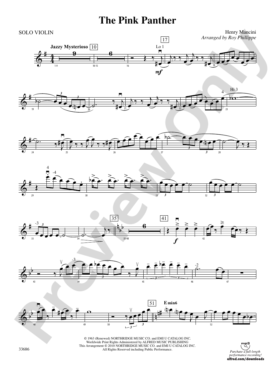 The Pink Panther: Solo Violin: Solo Violin Part - Digital Sheet Music ...