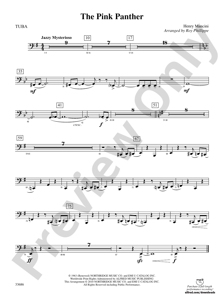 The Pink Panther: Tuba: Tuba Part - Digital Sheet Music Download