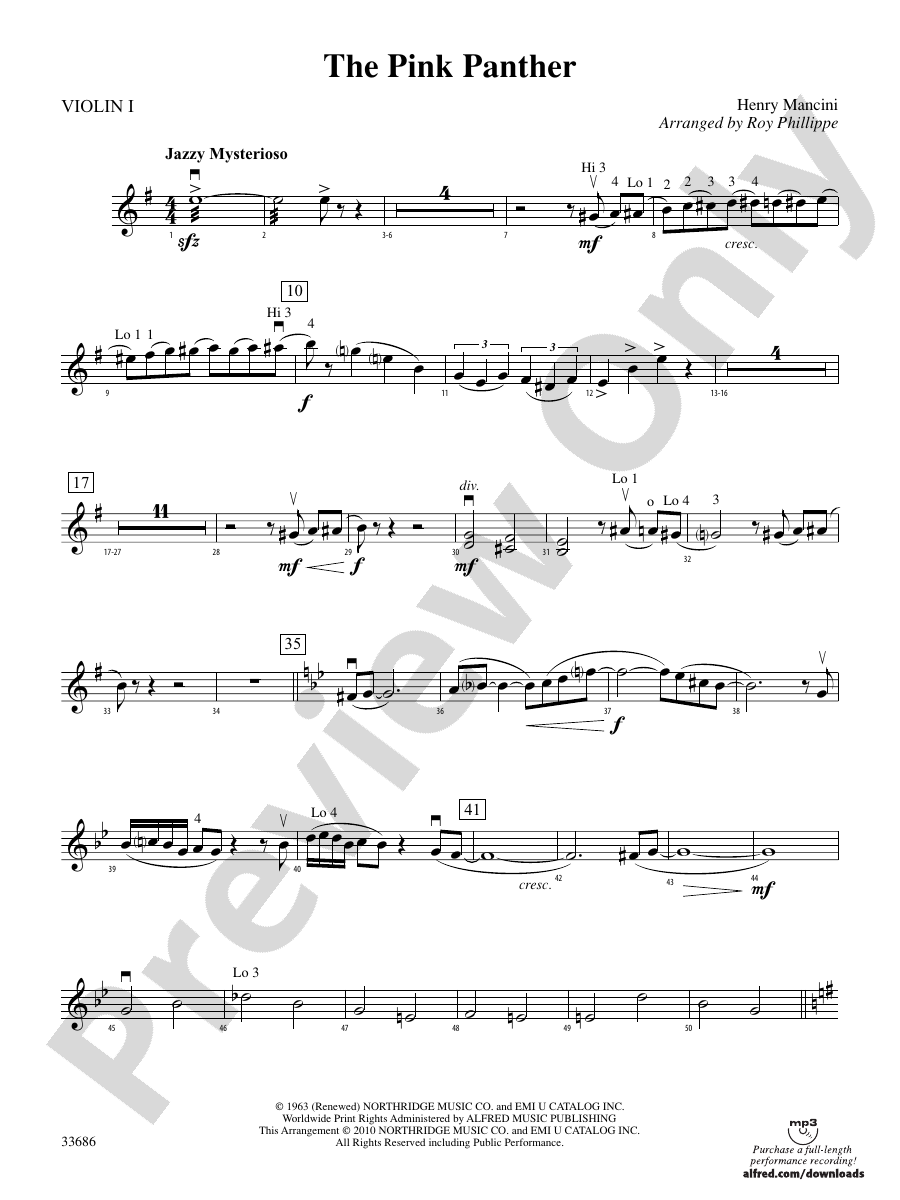 The Pink Panther: 1st Violin: 1st Violin Part - Digital Sheet Music ...