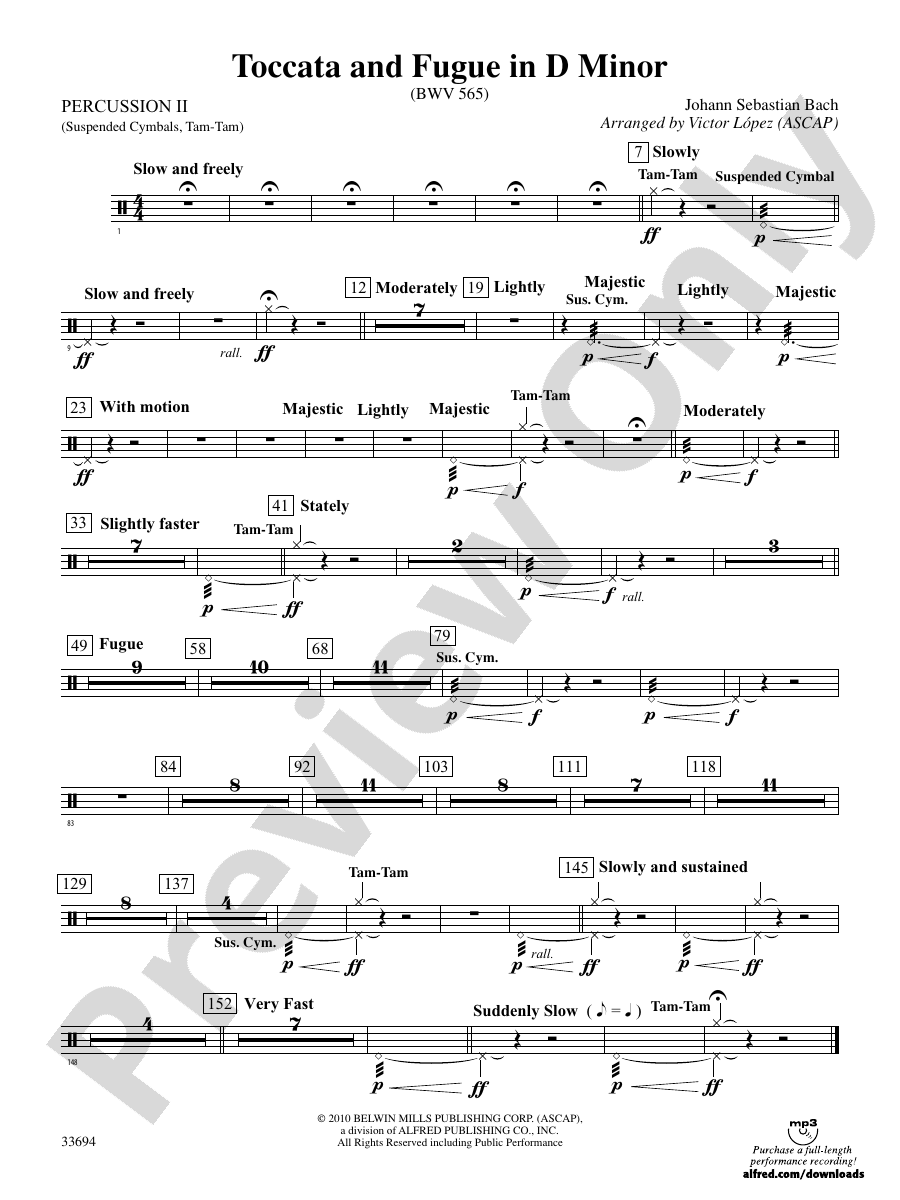 Toccata and Fugue in D Minor: 2nd Percussion: 2nd Percussion Part ...