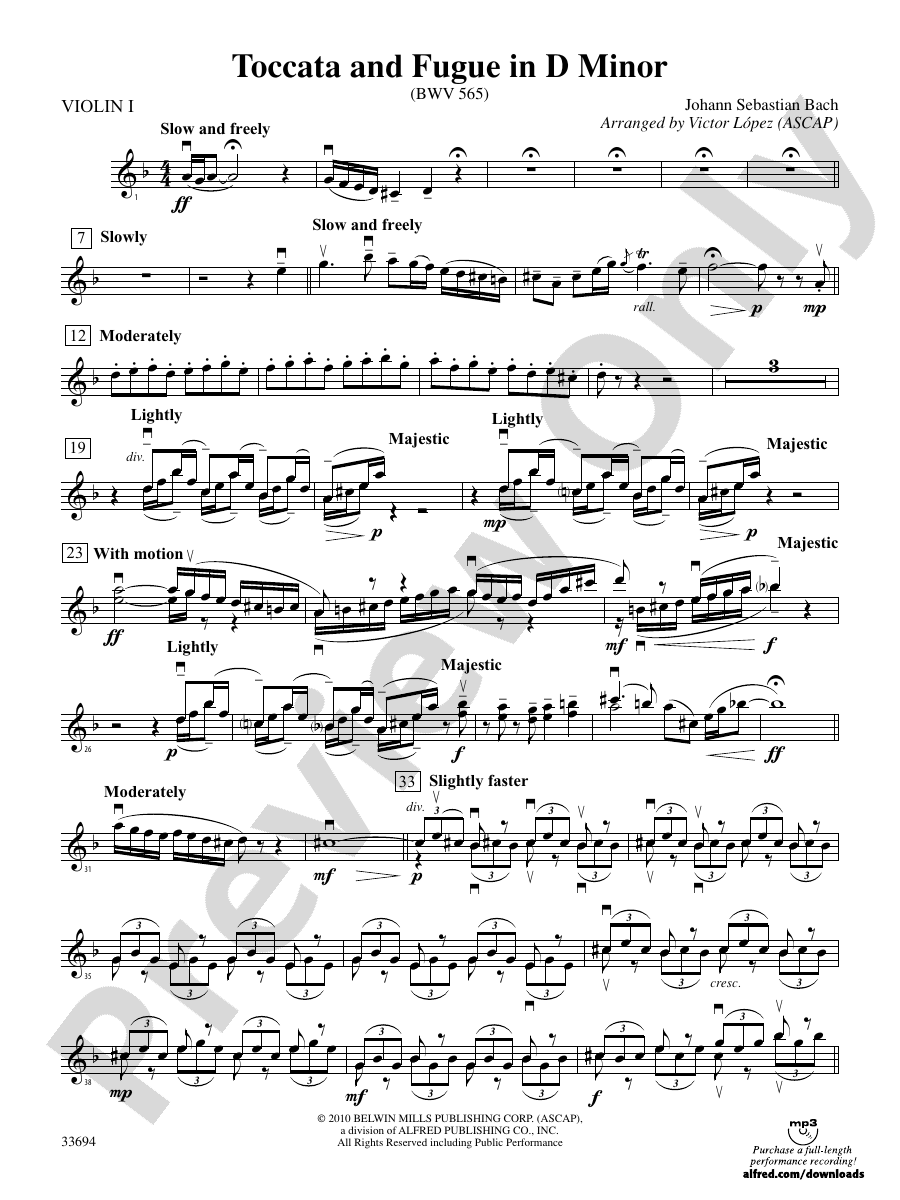 Toccata and Fugue in D Minor: 1st Violin: 1st Violin Part - Digital ...