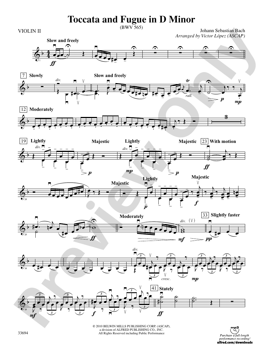Toccata and Fugue in D Minor: 2nd Violin: 2nd Violin Part - Digital ...