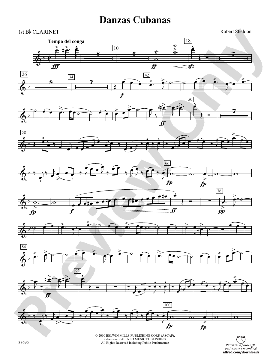 Danzas Cubanas: 1st B-flat Clarinet: 1st B-flat Clarinet Part - Digital Sheet Music Download