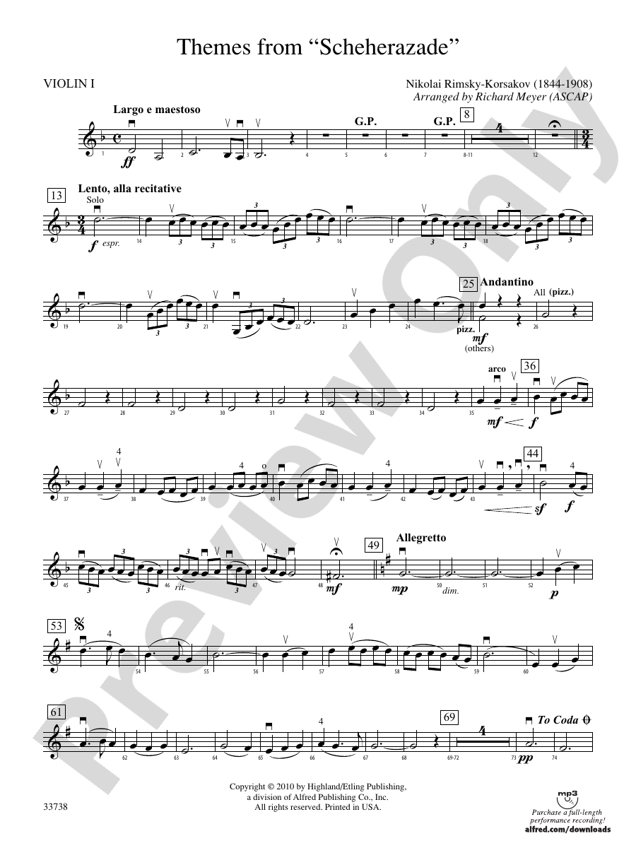 Themes from Scheherazade: 1st Violin: 1st Violin Part - Digital Sheet ...