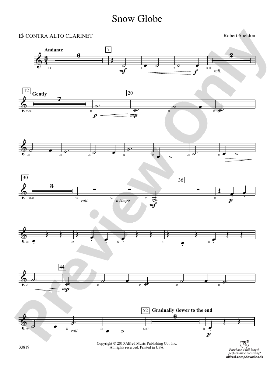 Snow Globe: (wp) E-flat Contrabass Clarinet: (wp) E-flat Contrabass Clarinet World Part ...