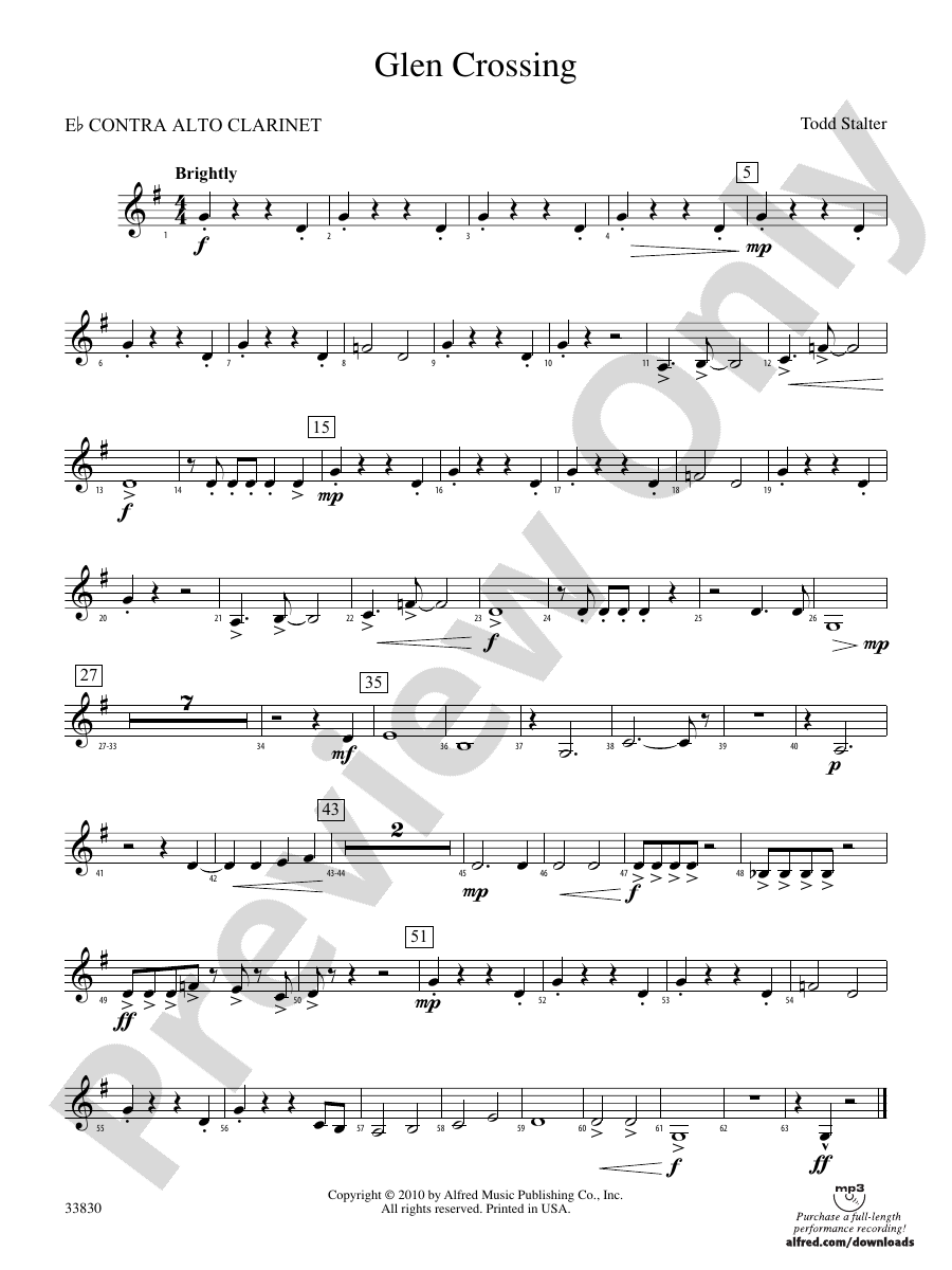 Glen Crossing: (wp) E-flat Contrabass Clarinet: (wp) E-flat Contrabass Clarinet World Part ...