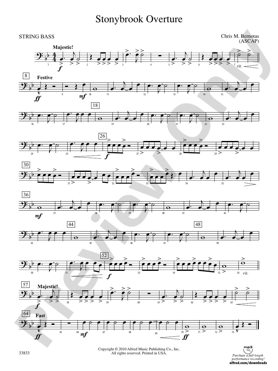 Stonybrook Overture: (wp) String Bass: (wp) String Bass World Part - Digital Sheet Music Download