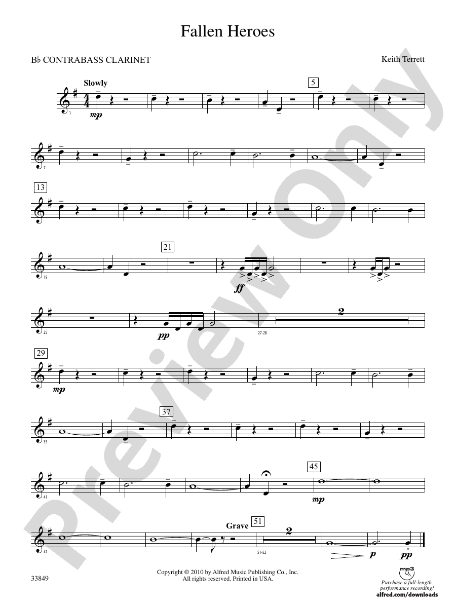 Fallen Heroes: (wp) B-flat Contrabass Clarinet: (wp) B-flat Contrabass Clarinet World Part ...