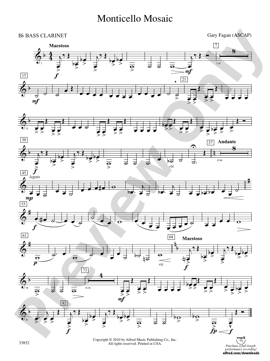 Monticello Mosaic: B-flat Bass Clarinet: B-flat Bass Clarinet Part ...