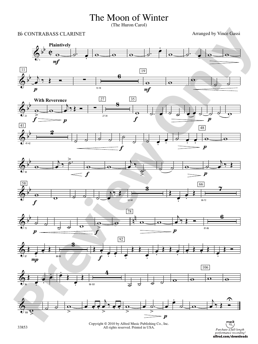 The Moon of Winter (The Huron Carol): (wp) B-flat Contrabass Clarinet ...