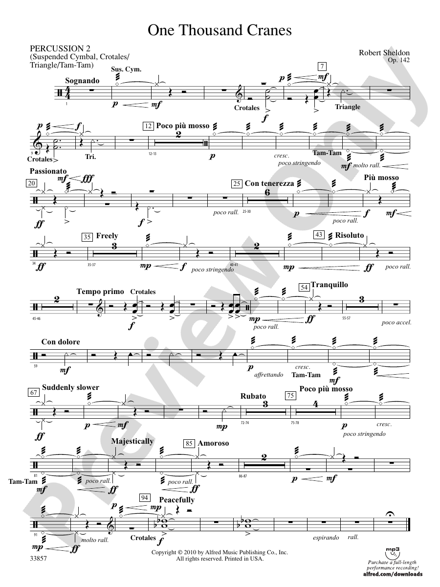 One Thousand Cranes: 2nd Percussion: 2nd Percussion Part - Digital ...